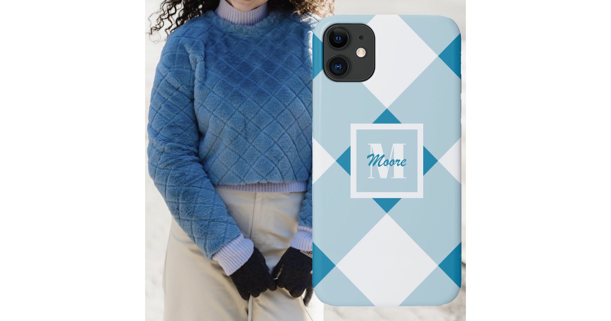 Gingham - Medium and Light Blue Phone Case | Zazzle