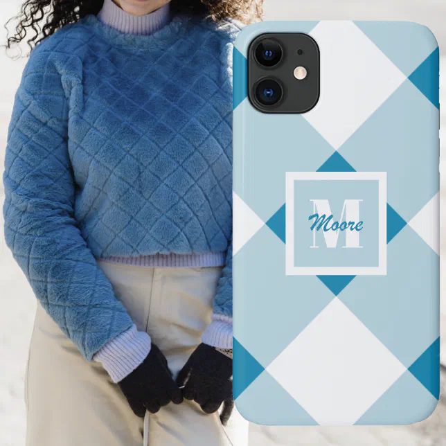 Gingham - Medium and Light Blue Phone Case | Zazzle