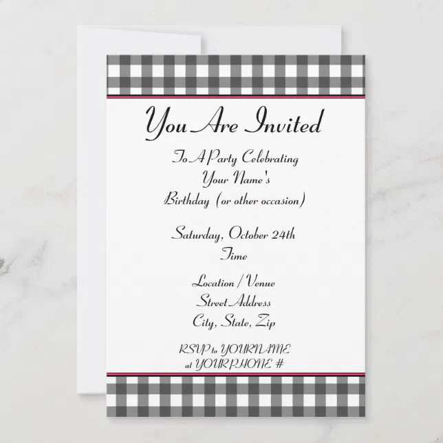 gingham party invitation | Zazzle