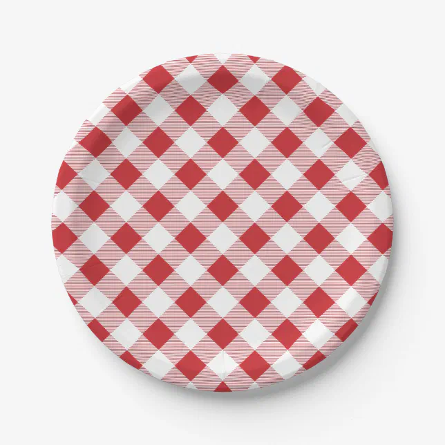 Gingham Pattern, Picnic, BBQ Paper Plate | Zazzle