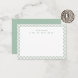 Gingham personalized children's green note card | Zazzle
