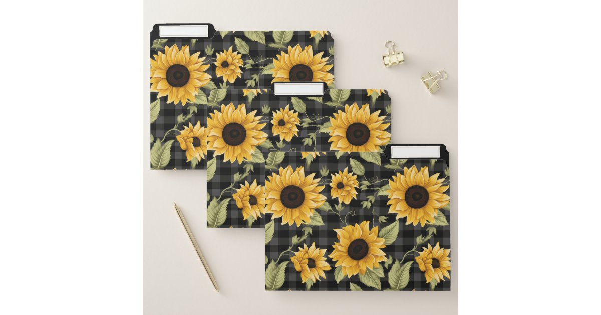 Gingham Sunflowers Pattern File Folder | Zazzle