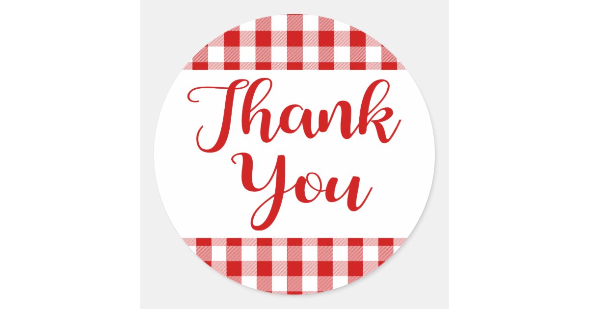 Gingham Thank You Red And White Check Plaid Classic Round Sticker | Zazzle