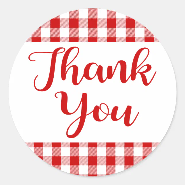 Gingham Thank You Red And White Check Plaid Classic Round Sticker | Zazzle