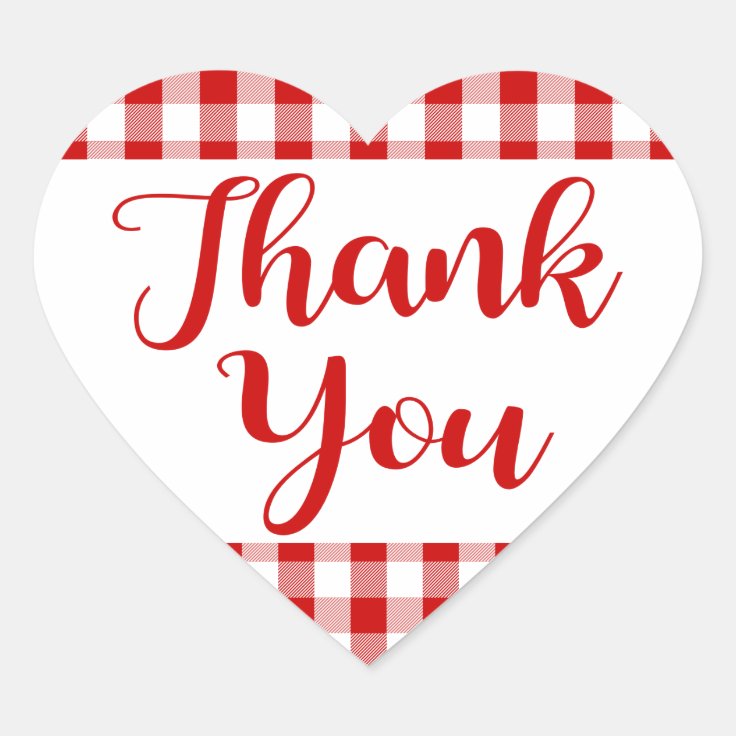 Gingham Thank You Red And White Check Plaid Heart Heart Sticker | Zazzle