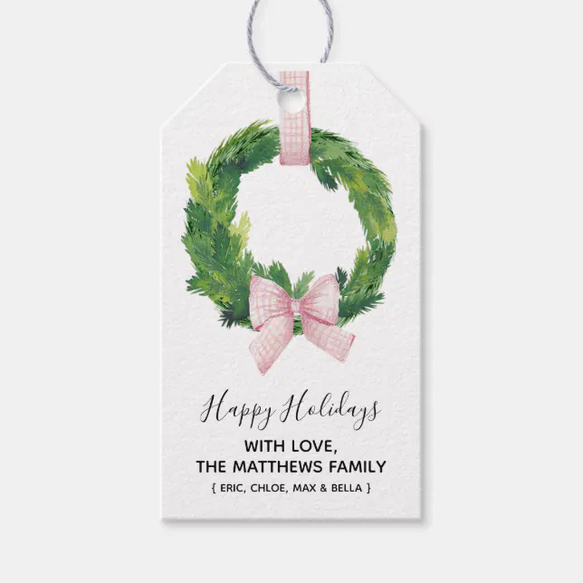 Gingham Wreath Holiday Christmas Gift Tags | Zazzle