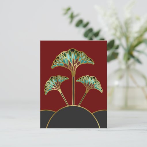 Ginkgo Leaves Art Deco Postcard | Zazzle