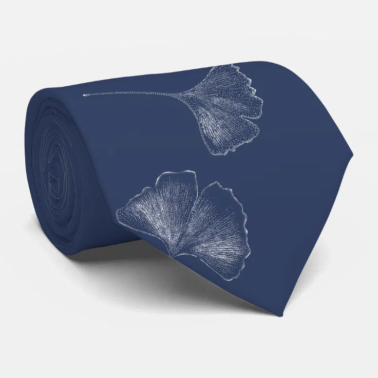 Ginkgo Leaves Falling Pattern Elegant Navy Blue Neck Tie | Zazzle