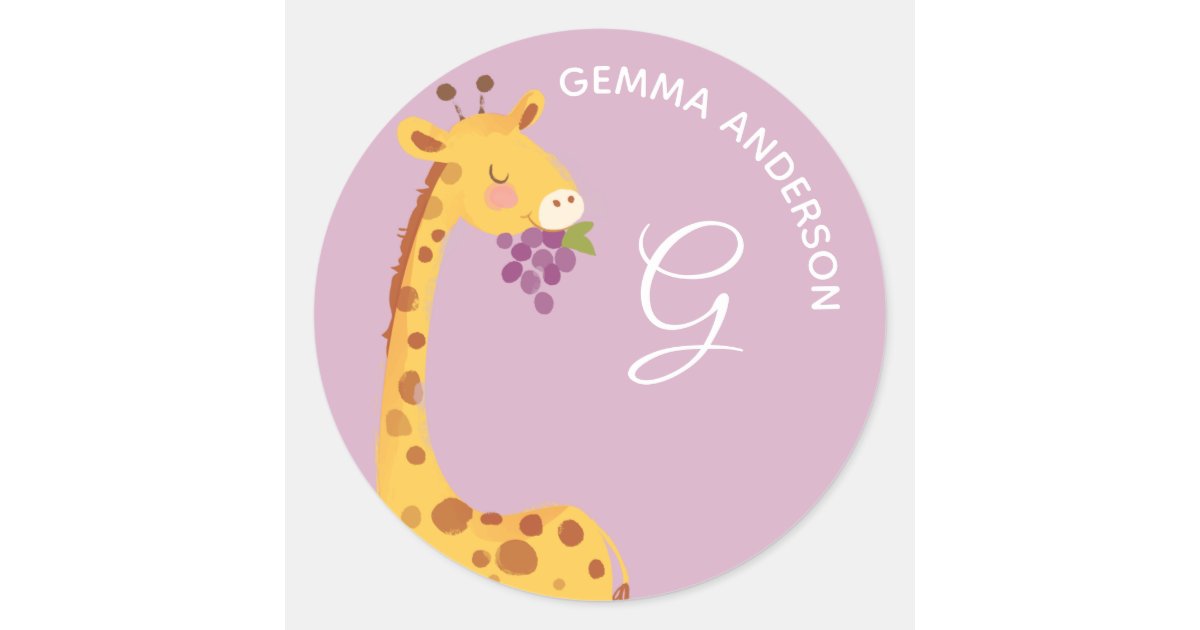 Giraffe • Alphabet Monogram Cute School Daycare Classic Round Sticker ...