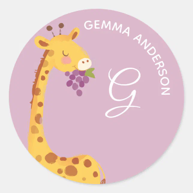 Giraffe • Alphabet Monogram Cute School Daycare Classic Round Sticker ...