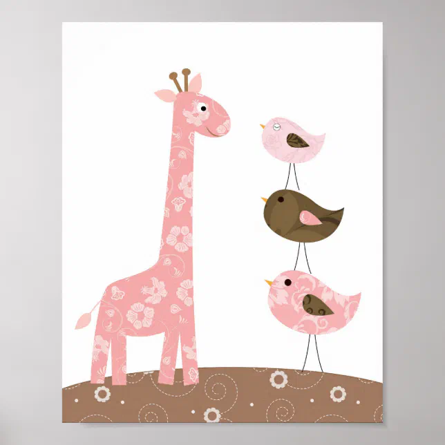 Giraffe and bird nursery art poster | Zazzle