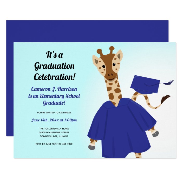 Giraffe Animal Blue Cap Gown Kid Graduation Invitation | Zazzle.com