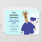 Giraffe Animal Blue Cap Gown Kid Graduation Invitation | Zazzle