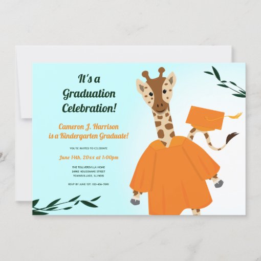 Giraffe Animal Orange Green Blue Kid Graduation Invitation | Zazzle