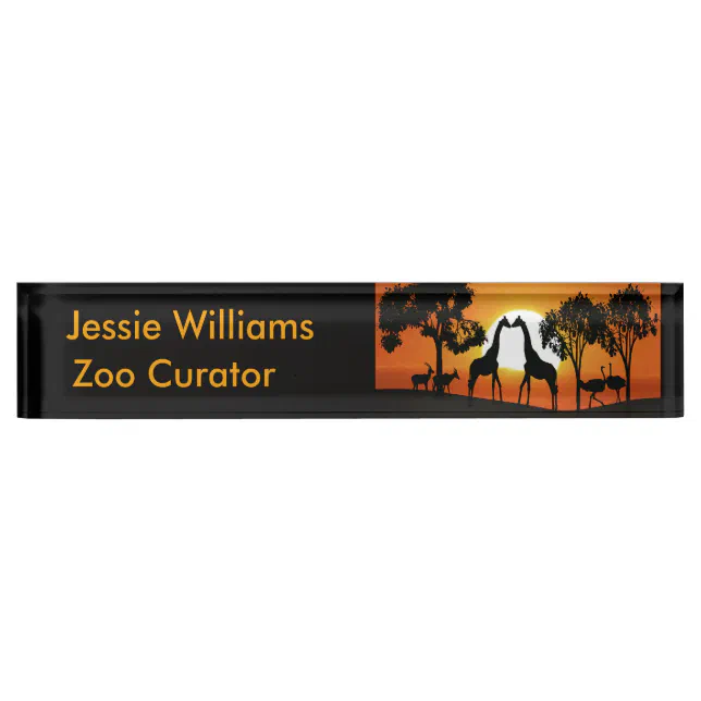 Giraffe at sunset desk name plate | Zazzle