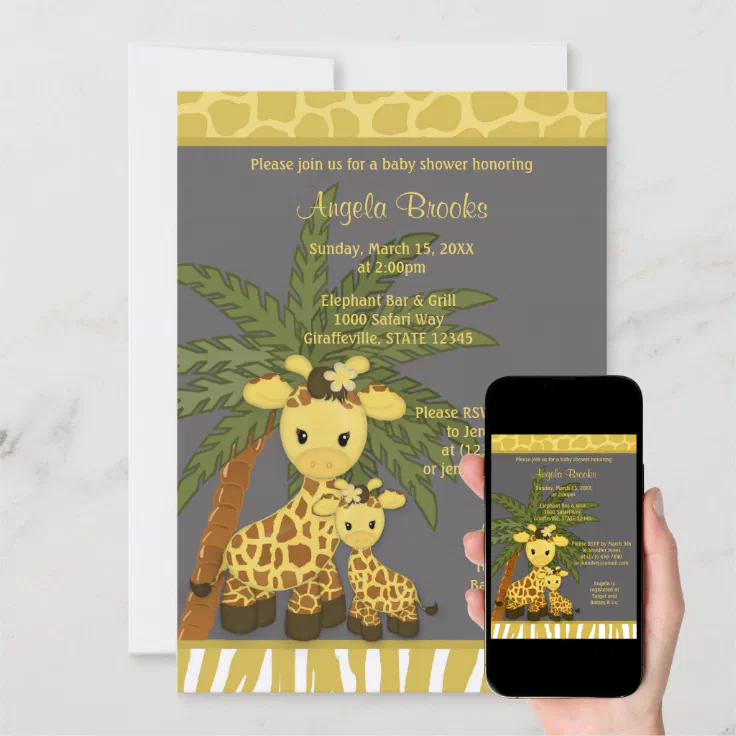 Giraffe Baby Shower Invitation Mommy Gray Yellow | Zazzle