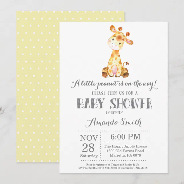 Giraffe Baby Shower Invitation Yellow and Gray | Zazzle