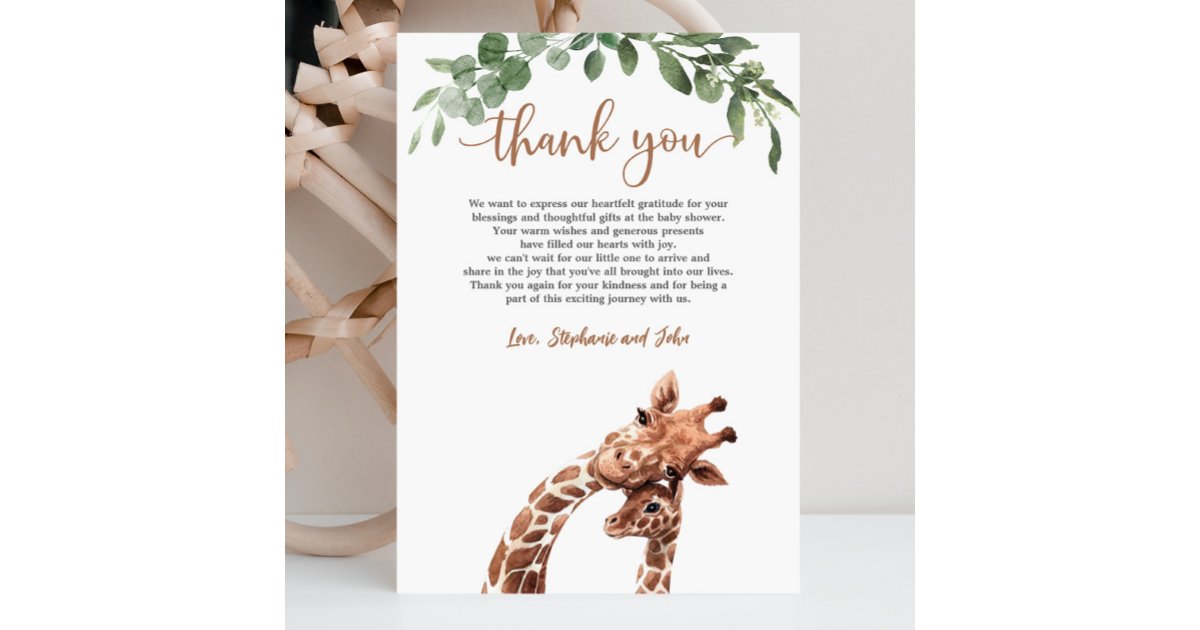 Giraffe Baby Shower Thank you card | Zazzle
