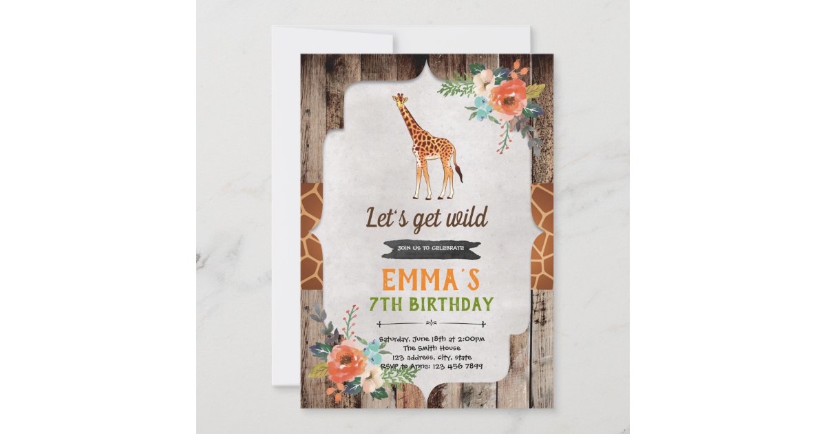Giraffe birthday shower party invitation | Zazzle
