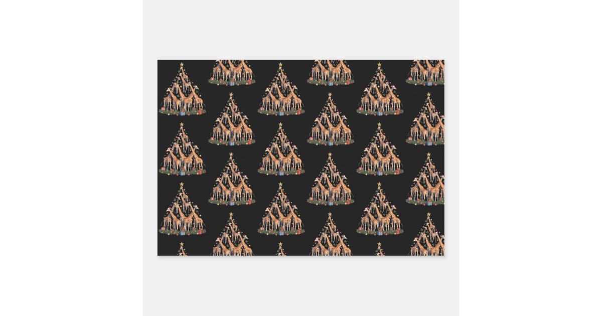 Giraffe Christmas Tree Santa African Wildlife Farm Wrapping Paper ...