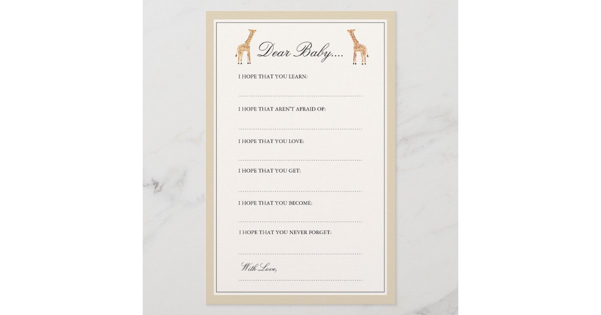 Giraffe | Dear Baby Cards | Zazzle