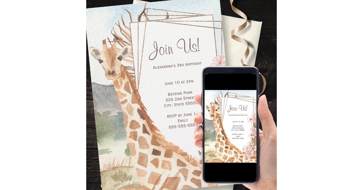 Giraffe in African Savannah Birthday Party Invitation | Zazzle