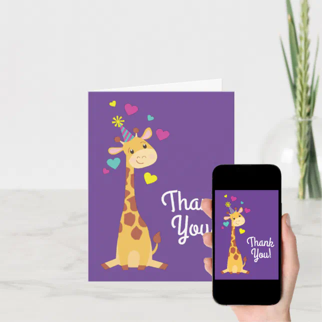Giraffe Kids Birthday Party Cute Thank You Card | Zazzle