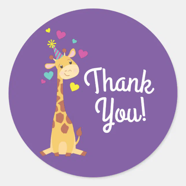 Giraffe Kids Birthday Party Cute Thank You Classic Round Sticker | Zazzle