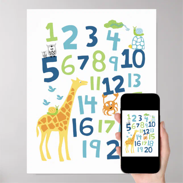 Giraffe number nursery wall art print | Zazzle