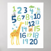 Giraffe number nursery wall art print | Zazzle