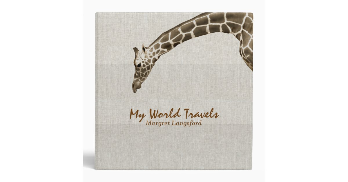 Giraffe on Linen Look Travel Photo Album Custom Binder | Zazzle