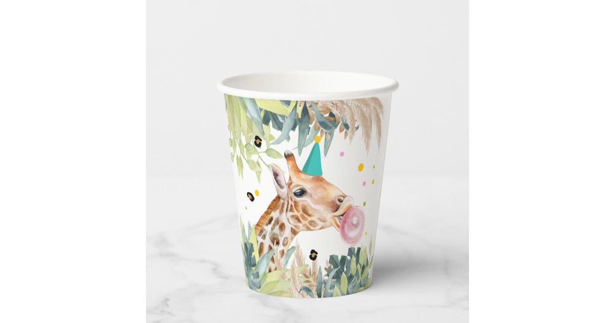 Giraffe Party Animals Birthday Zoo Safari Paper Cups | Zazzle