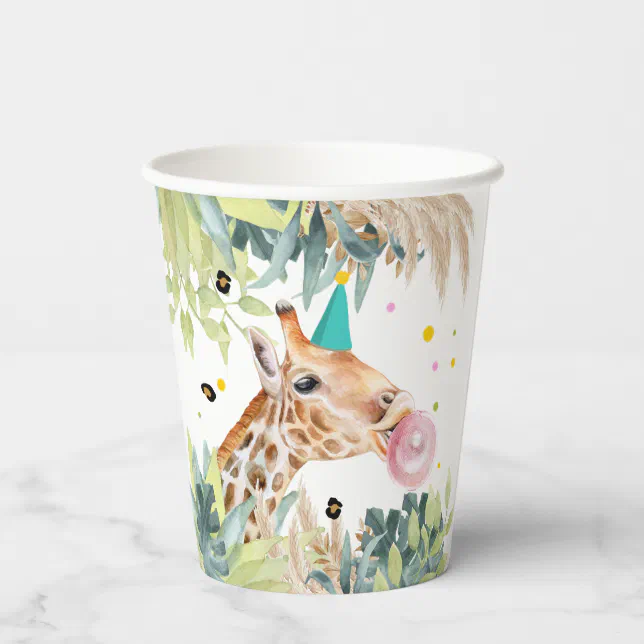 Giraffe Party Animals Birthday Zoo Safari Paper Cups | Zazzle