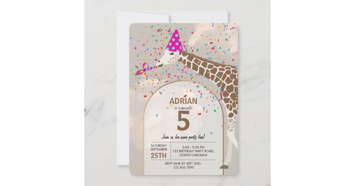 Giraffe Partying Safari Animals Birthday Party Invitation | Zazzle