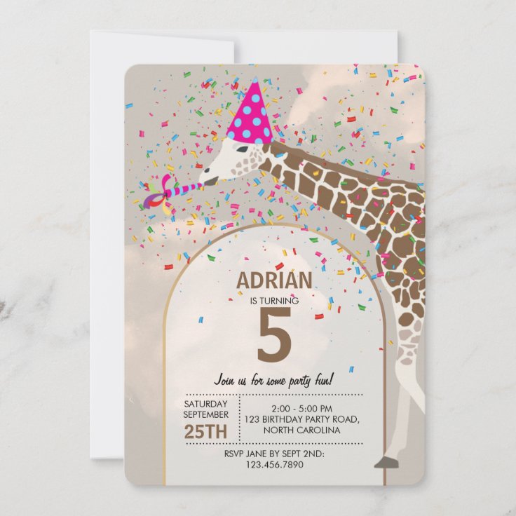Giraffe Partying Safari Animals Birthday Party Invitation | Zazzle
