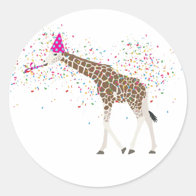 Giraffe Partying Safari Animals Having a Party Classic Round Sticker ...