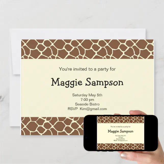 Giraffe Print Invitation (#INV 025) | Zazzle