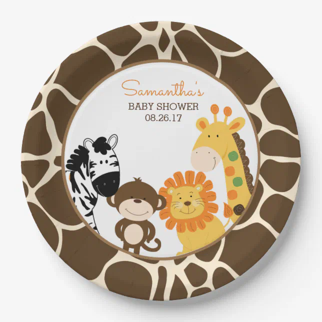 Giraffe Print Jungle Safari Animals Paper Plate | Zazzle