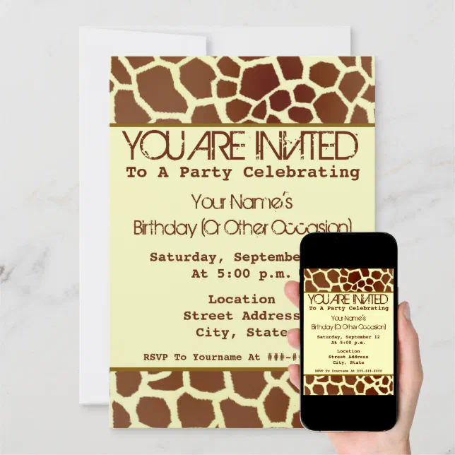 Giraffe Print Party Invitation | Zazzle