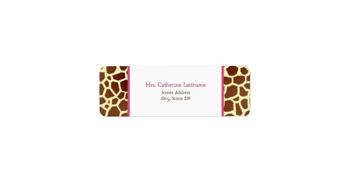 Giraffe Print & Pink Address Label Sticker | Zazzle