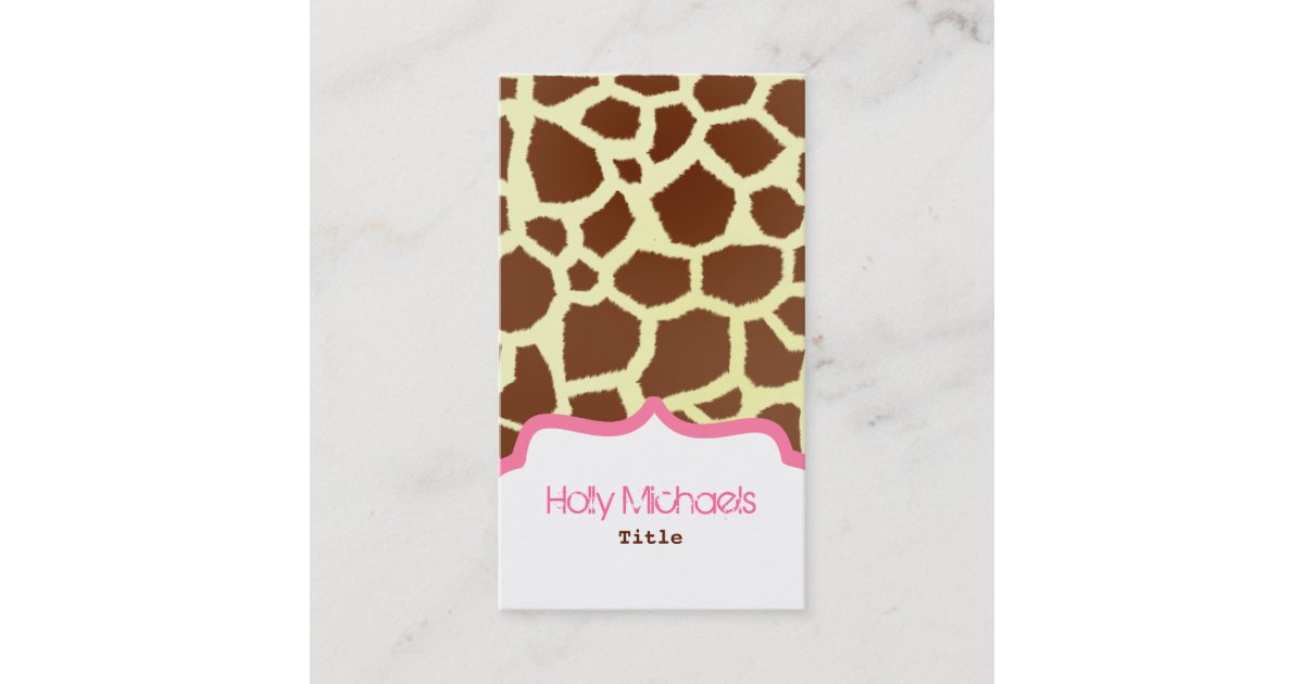 Giraffe Print & Pink Business Card | Zazzle