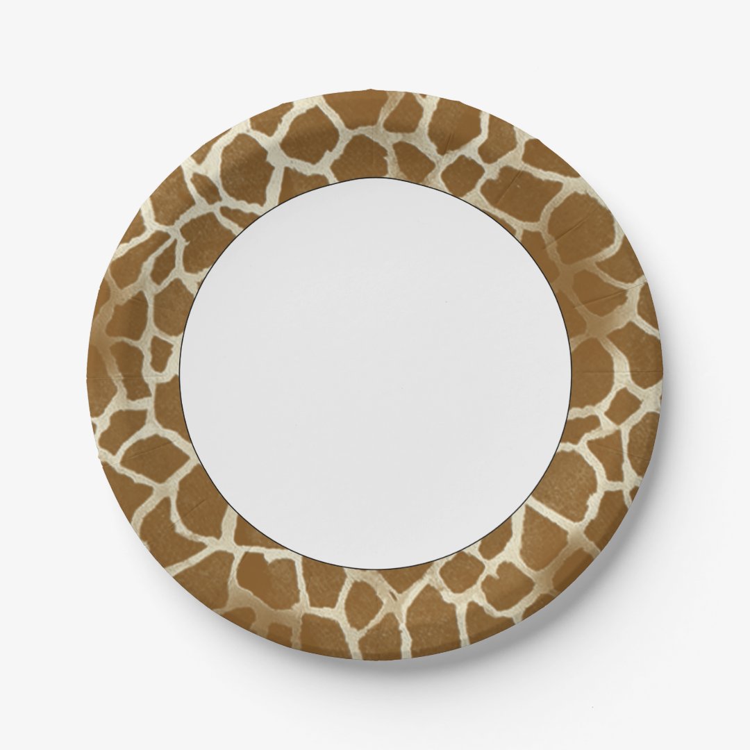 Giraffe Print White Center Paper Plates | Zazzle