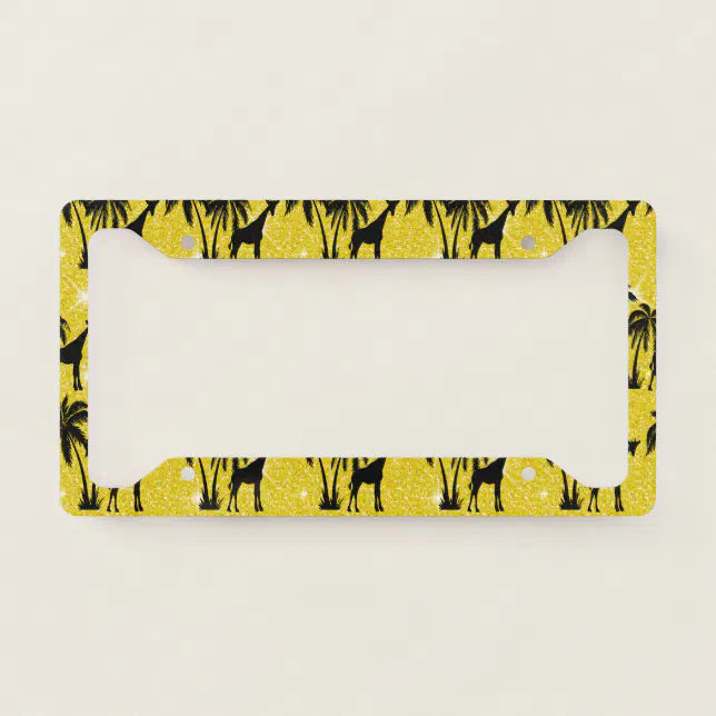 Giraffe Silhouette Tropical Palm Tree Leaves Zoo License Plate Frame ...