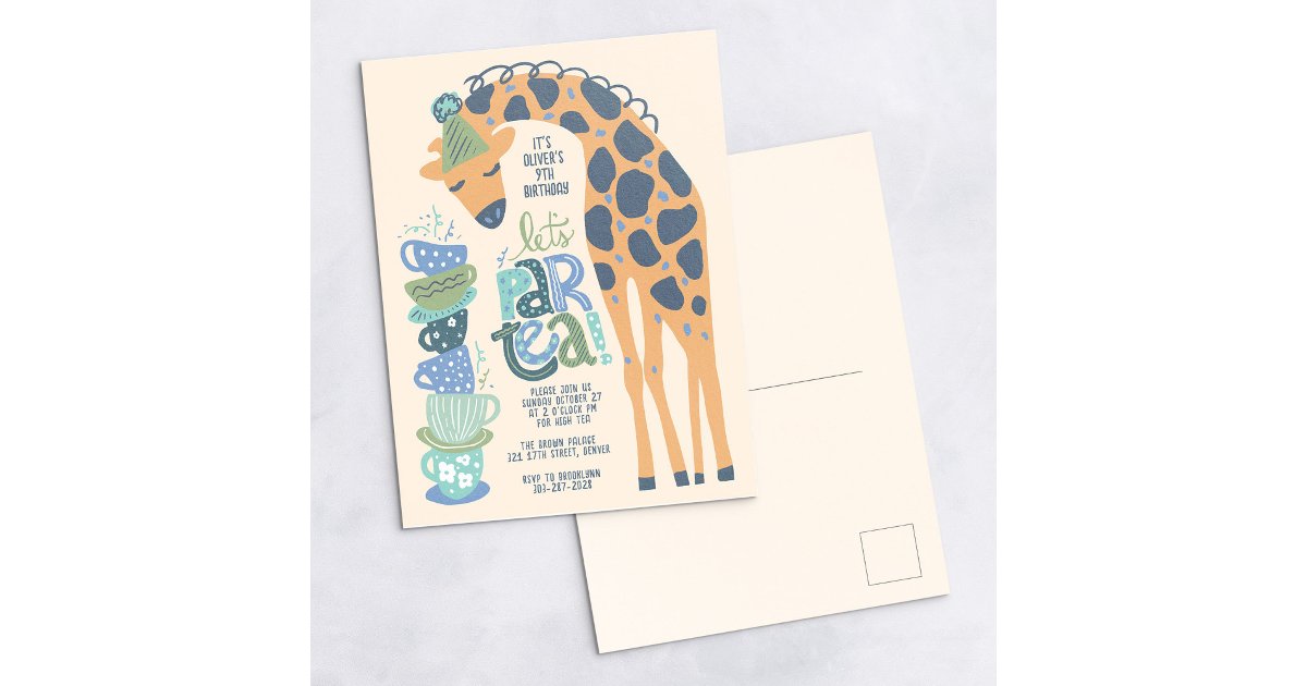 Giraffe Tea Party Kids Birthday Party Invitation Postcard | Zazzle