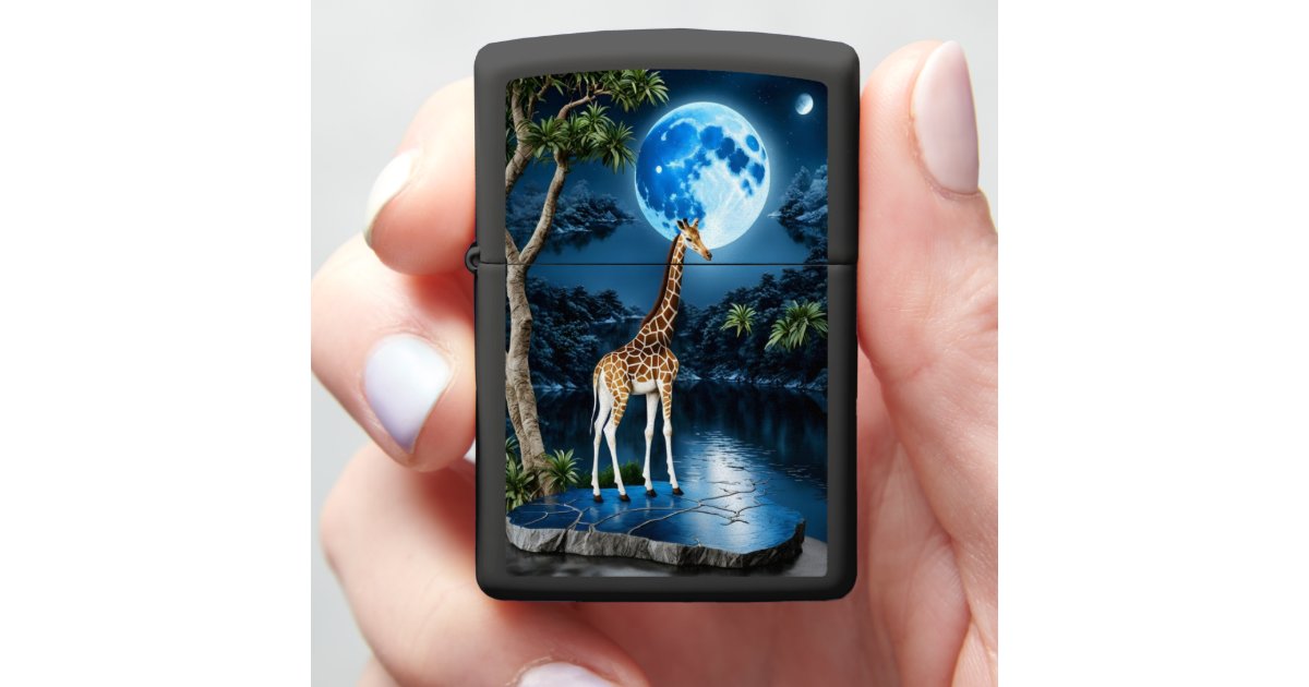 Giraffe Under a Blue Moon Zippo Lighter | Zazzle