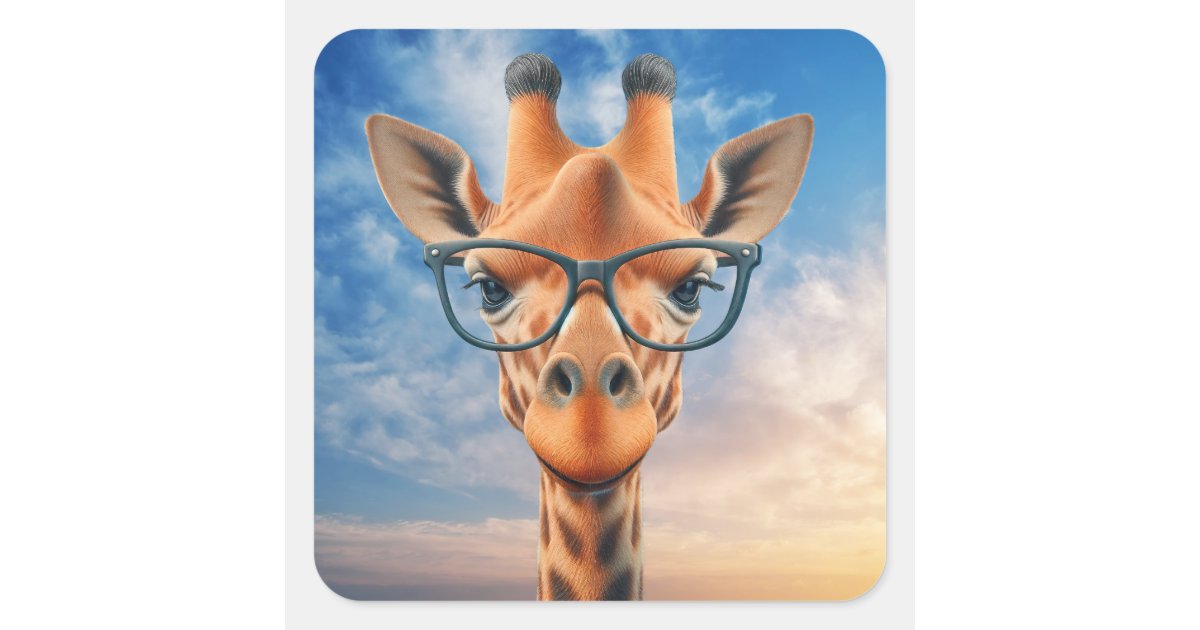 Giraffe Wearing Eyeglasses Square Sticker | Zazzle