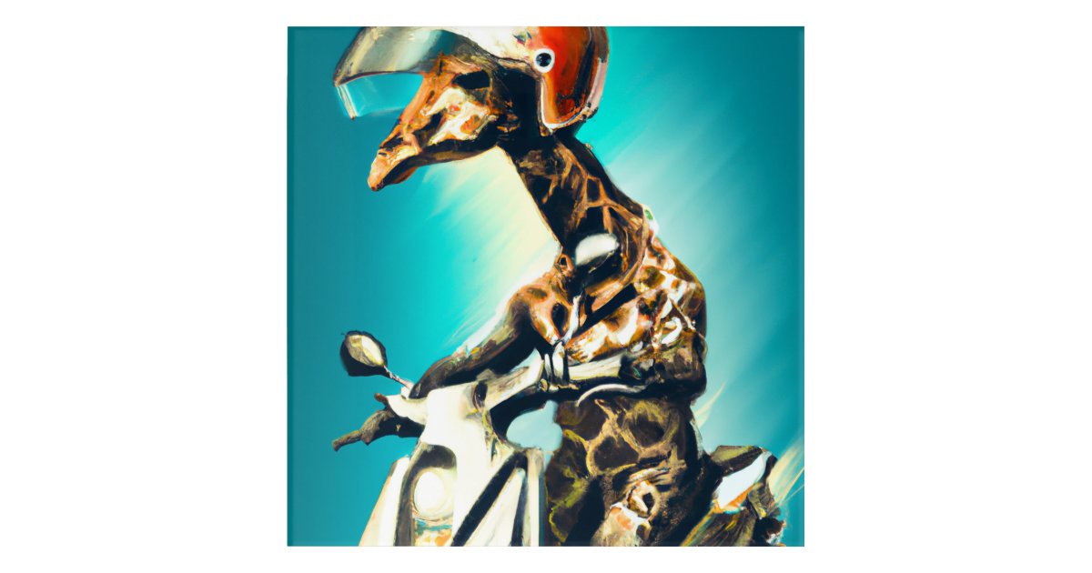 Giraffe Wearing Helmet on Motorcycle Modern AI Art | Zazzle