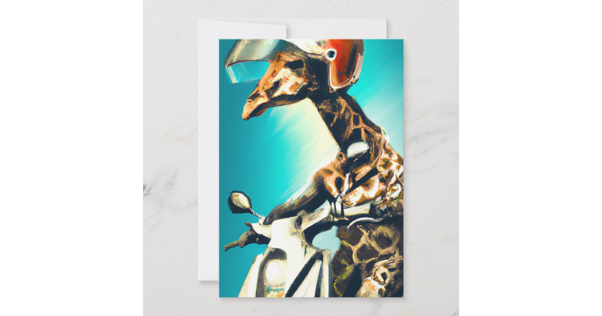 Giraffe Wearing Helmet on Motorcycle Modern AI Art Card | Zazzle