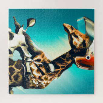 Giraffe Wearing Helmet on Motorcycle Modern AI Art Jigsaw Puzzle | Zazzle