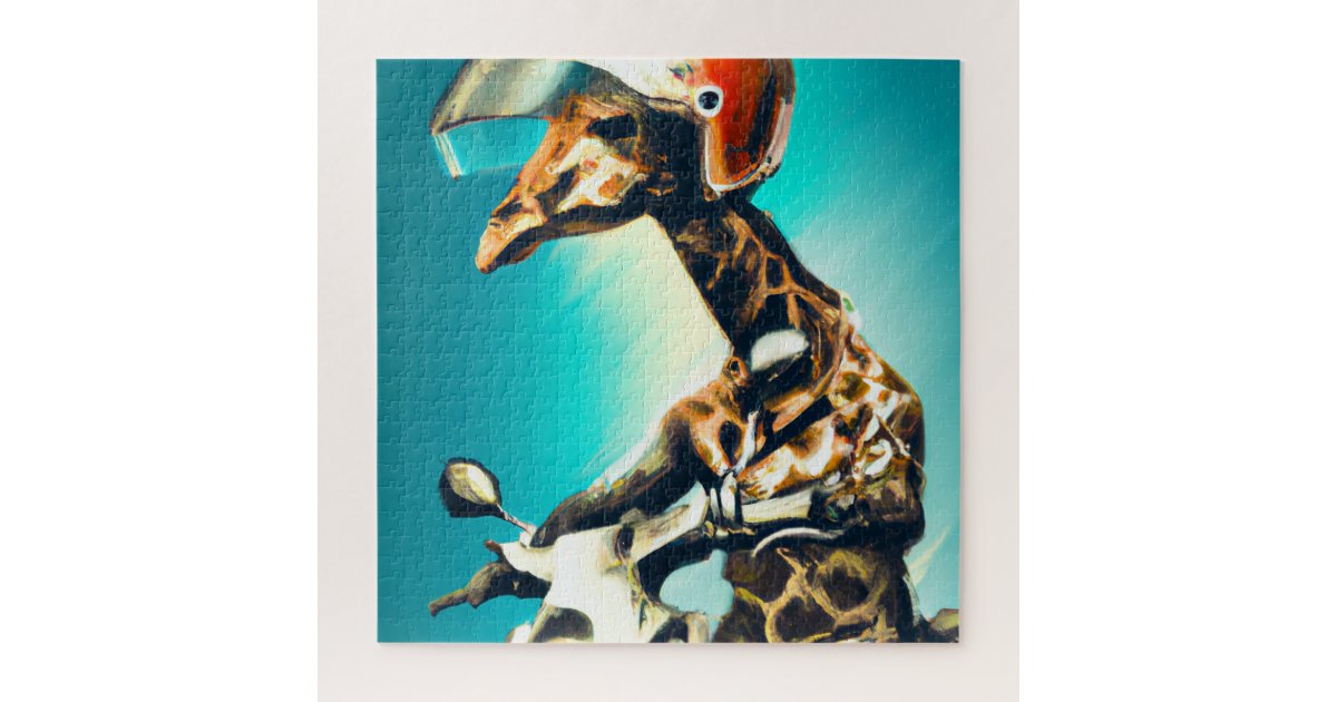 Giraffe Wearing Helmet on Motorcycle Modern AI Art Jigsaw Puzzle | Zazzle